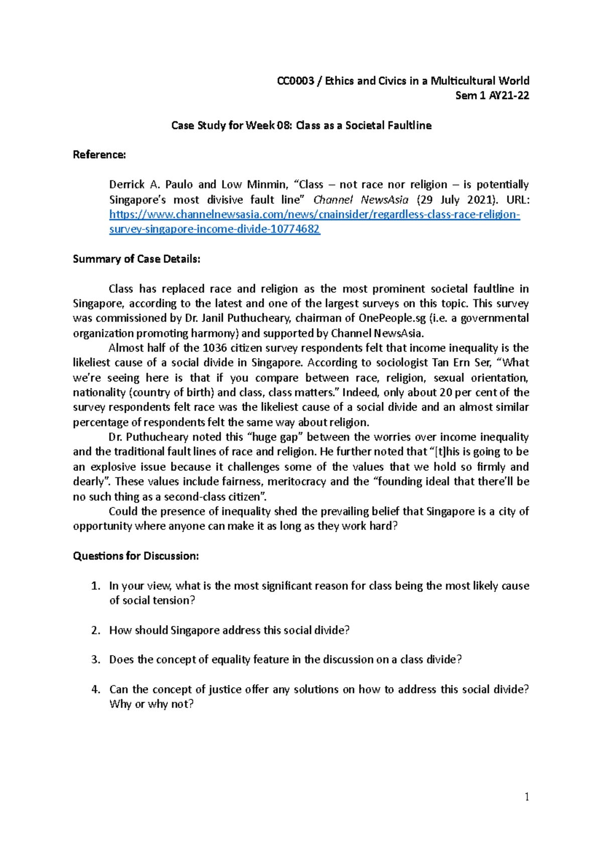 CC0003 Wk8 Case Study - CC0003 / Ethics and Civics in a Multicultural ...