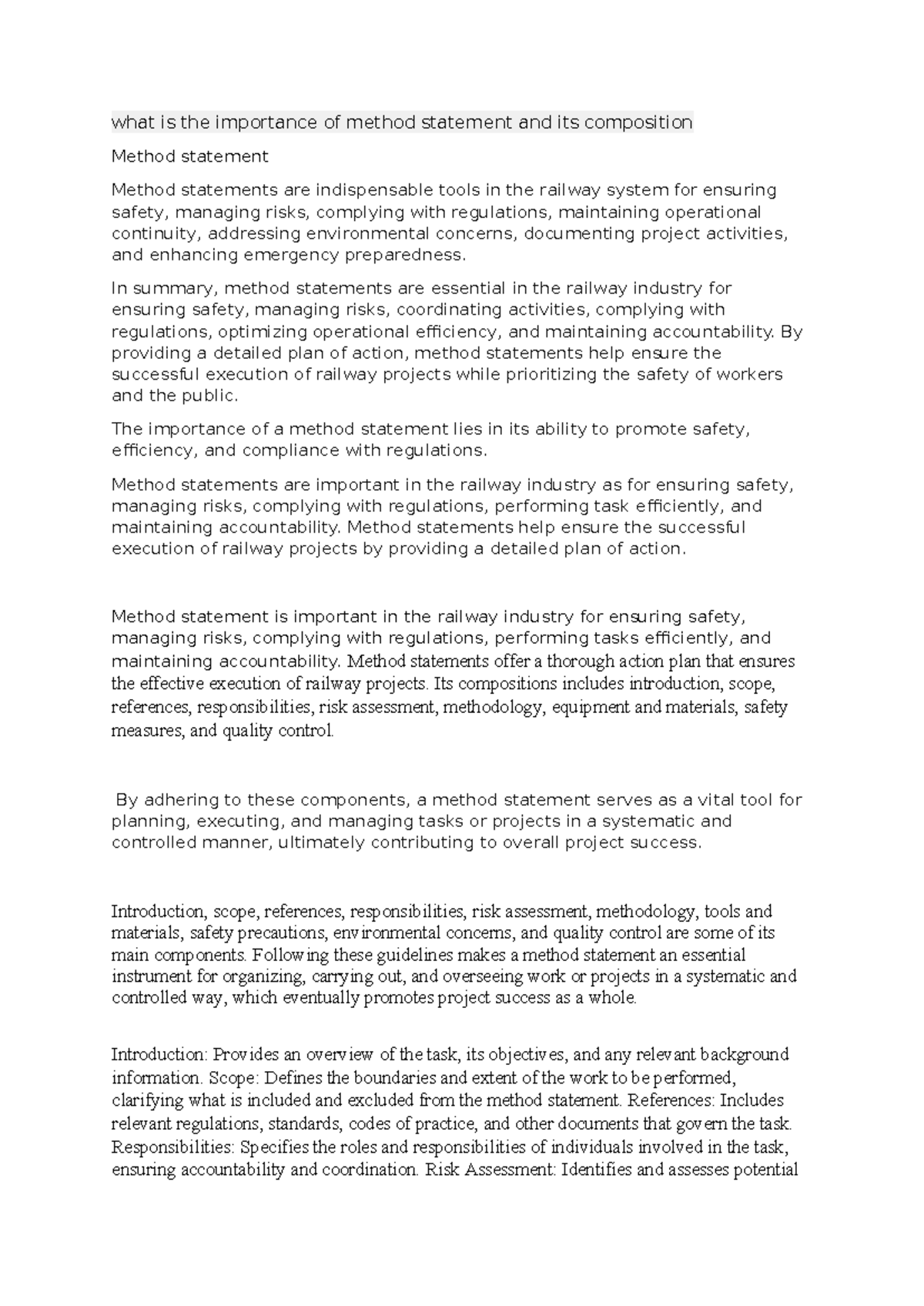 Method statement - In summary, method statements are essential in the ...