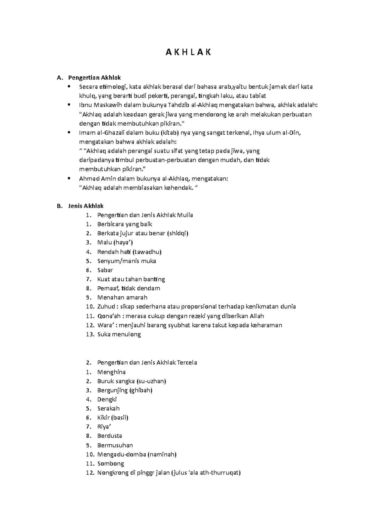 Akhlak - mengenai konsep dan dalil-dalinya - A K H L A K A. Pengertian ...
