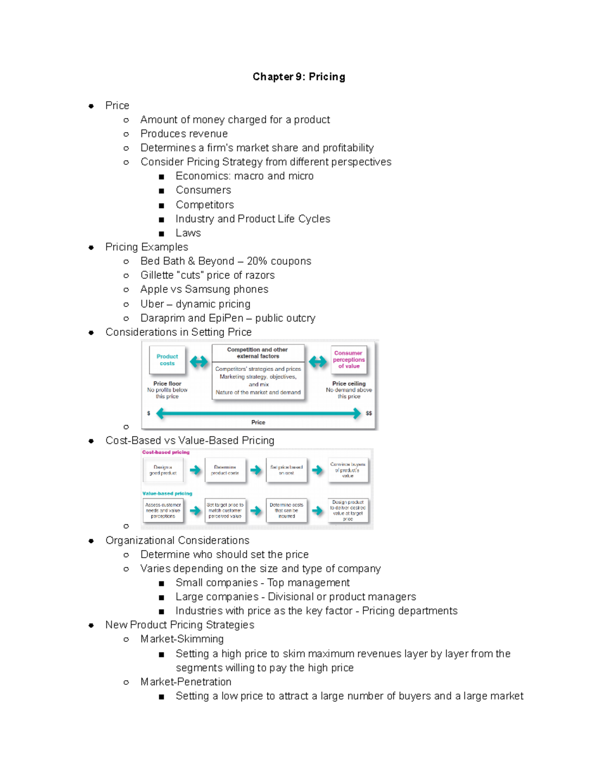 Chapter 9 Pricing Notes - Chapter 9: Pricing Price Amount of money ...