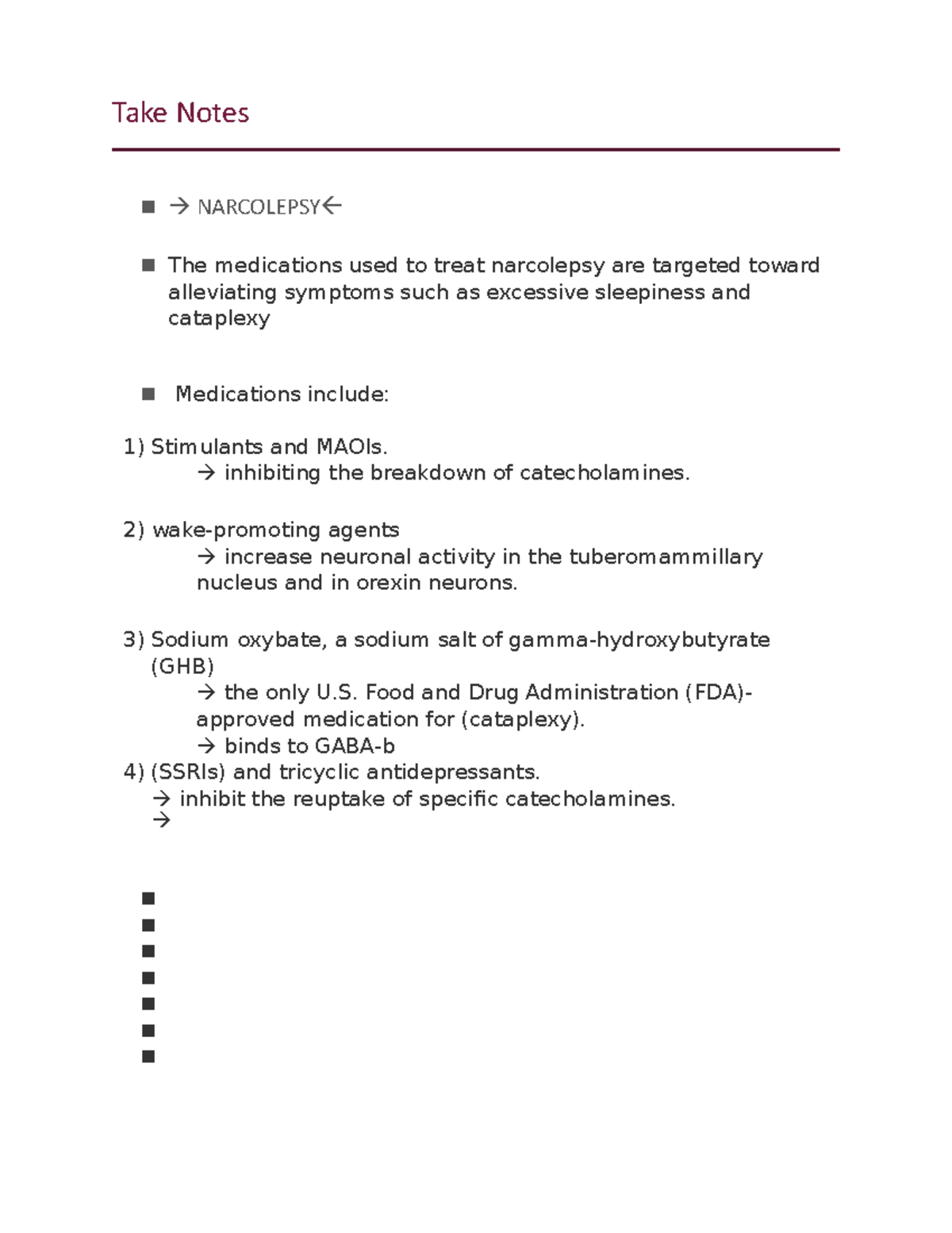 Take Notes - kijfr - Take Notes NARCOLEPSY The medications used to ...