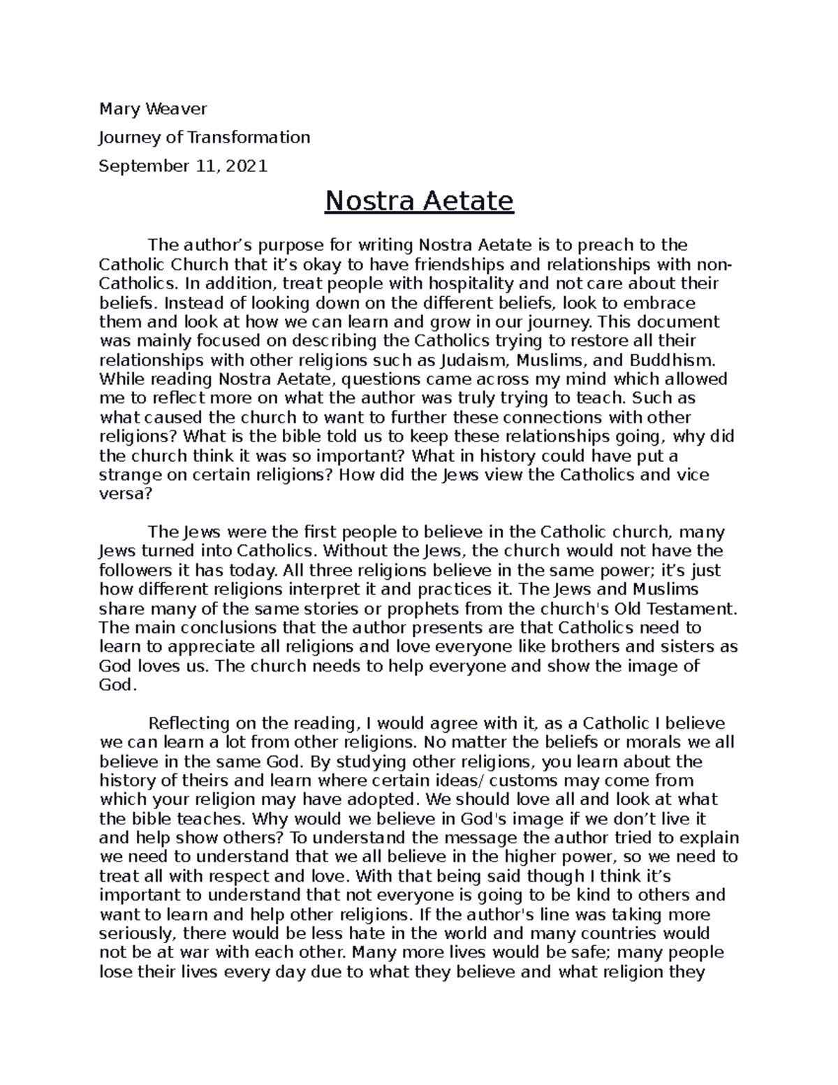 Nostra Aetate - Mary Weaver - Mary Weaver Journey of Transformation ...