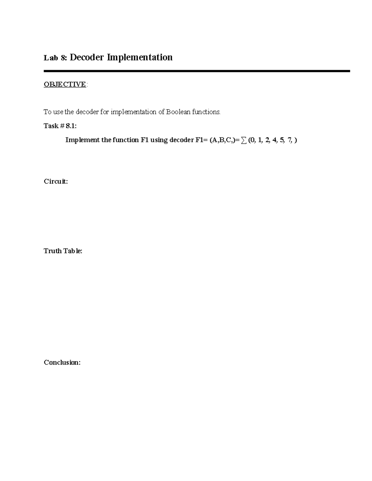 Lab 8 Lab 8 Decoder Implementation Objective To Use The Decoder For
