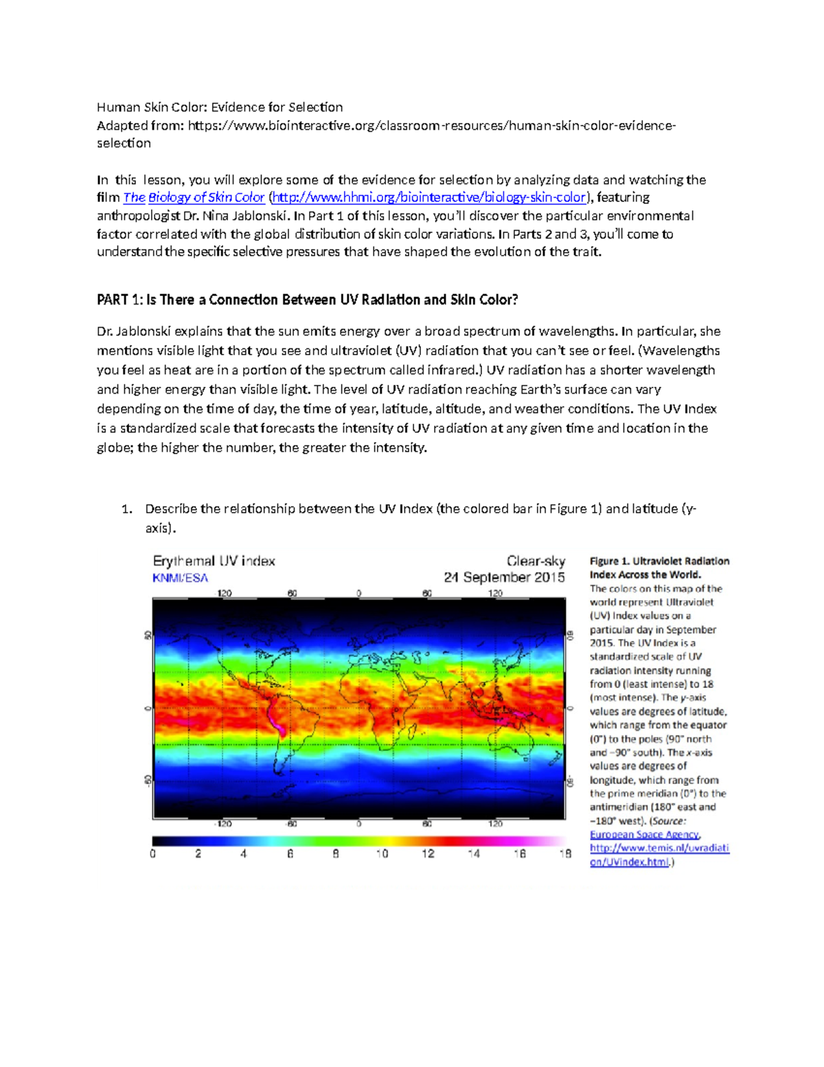 Biology of Skin Color Handout adapted - Human Skin Color: Evidence for ...