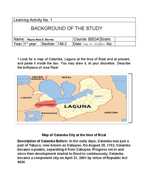 Life work of Rizal Activity 2 - Name: Name of Professor: Date: Course ...