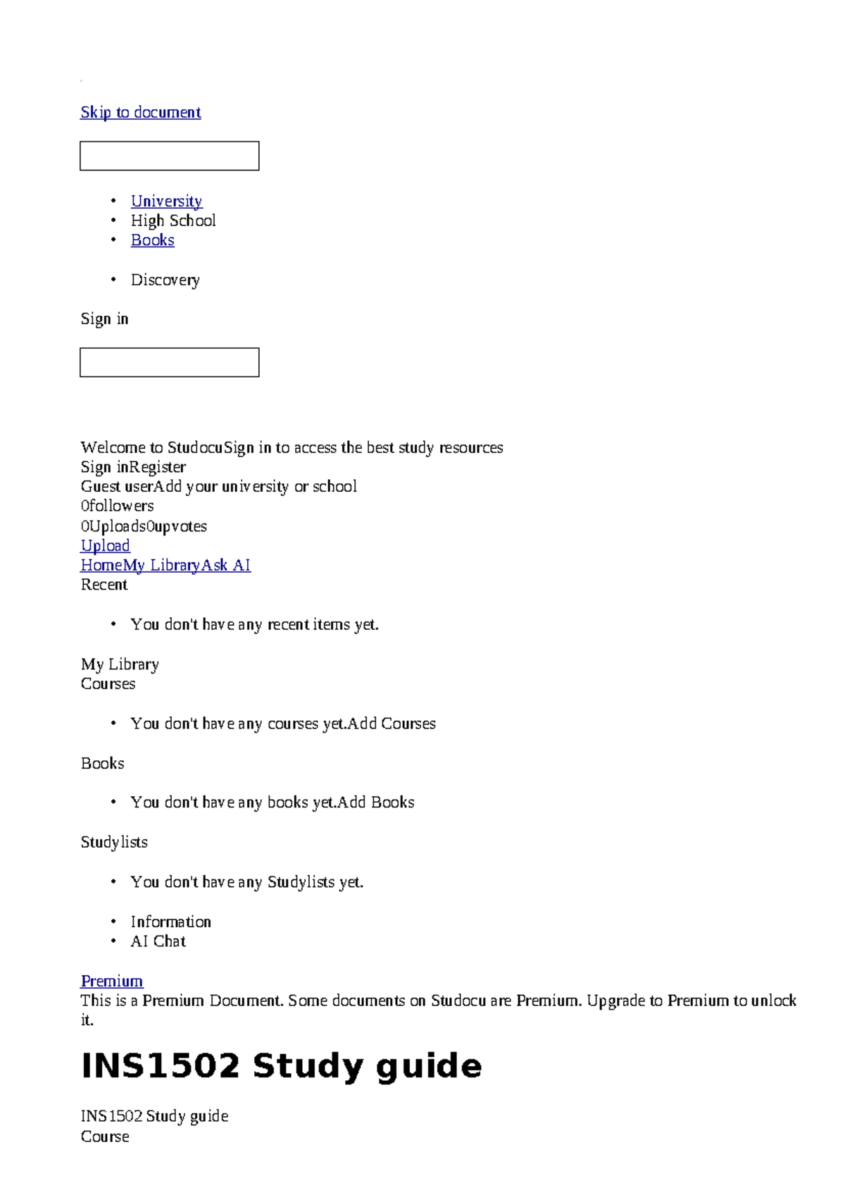 Ins1502-study-guide - Object 1 Skip to document • University • High ...