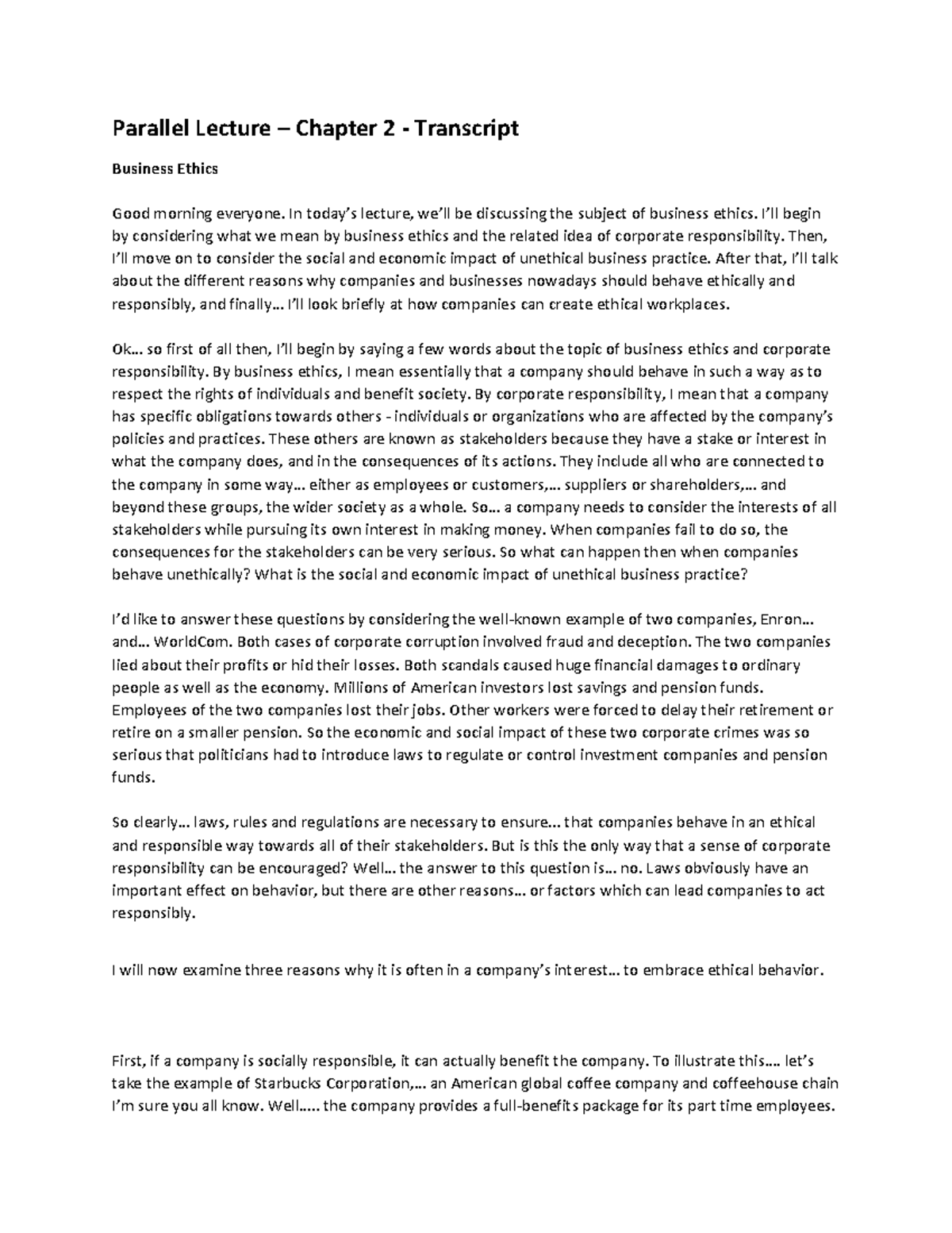 Parallel Lecture – Chapter 2 - Transcript - Parallel Lecture – Chapter ...