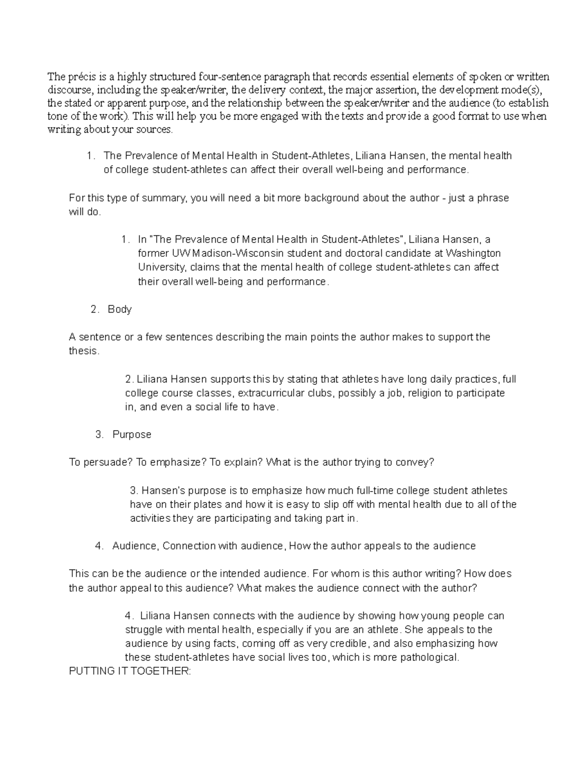 Rhetorical Precis 2 - The précis is a highly structured four-sentence ...