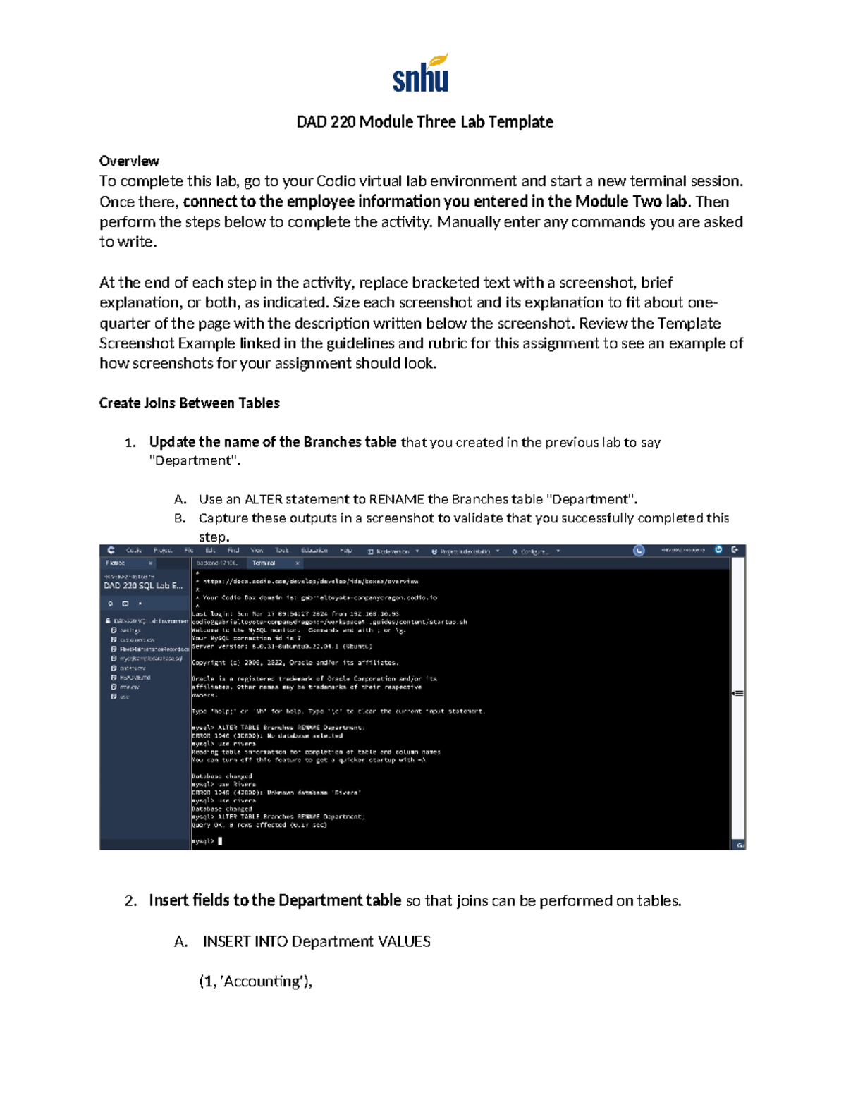 DAD 220 Module Three Lab - Once there, connect to the employee ...