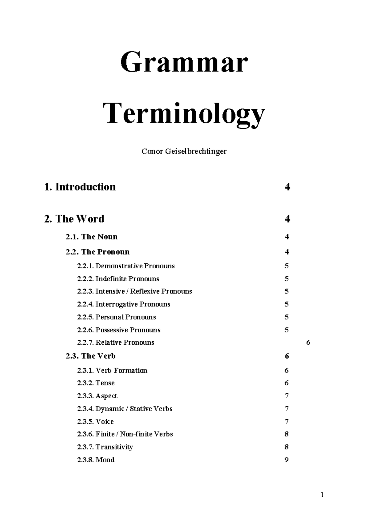 Grammar Terminology Notes - Grammar Terminology Introduction Conor ...