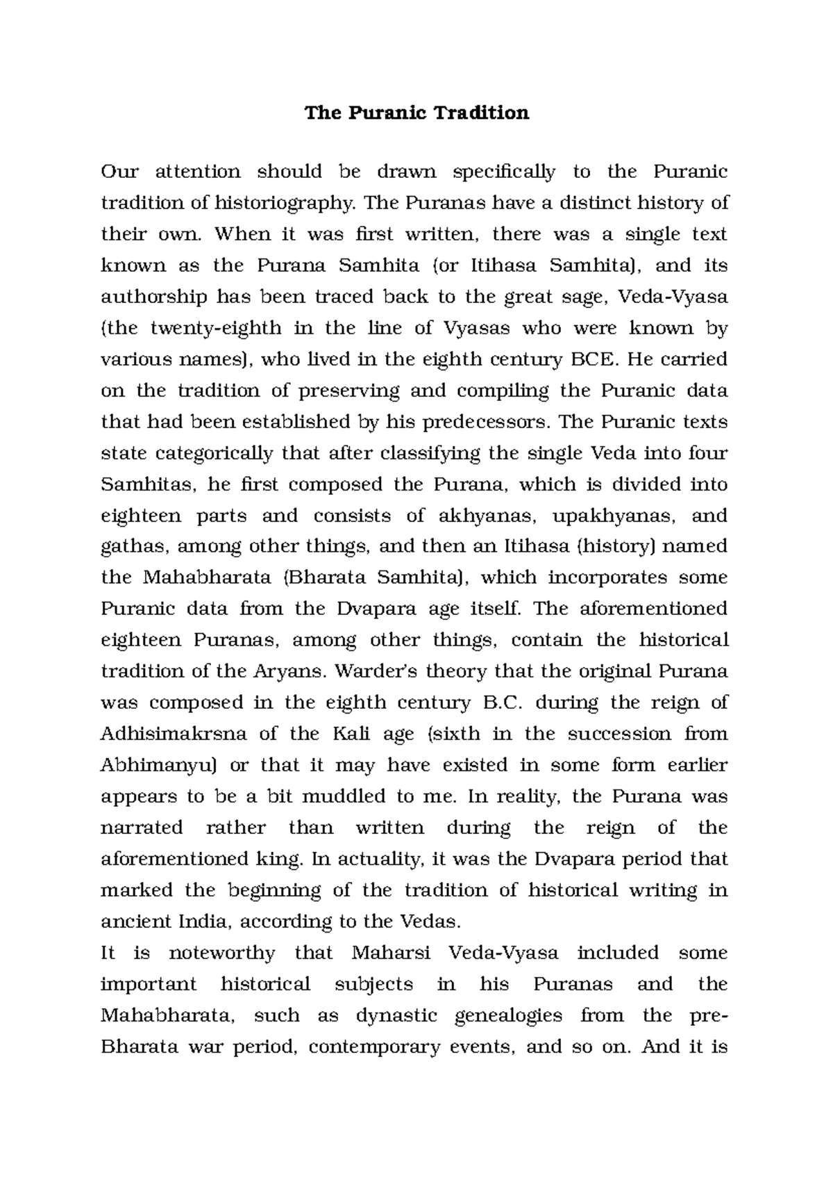 The Puranic Tradition - Lecture notes 3 - History of Early India: 400 ...