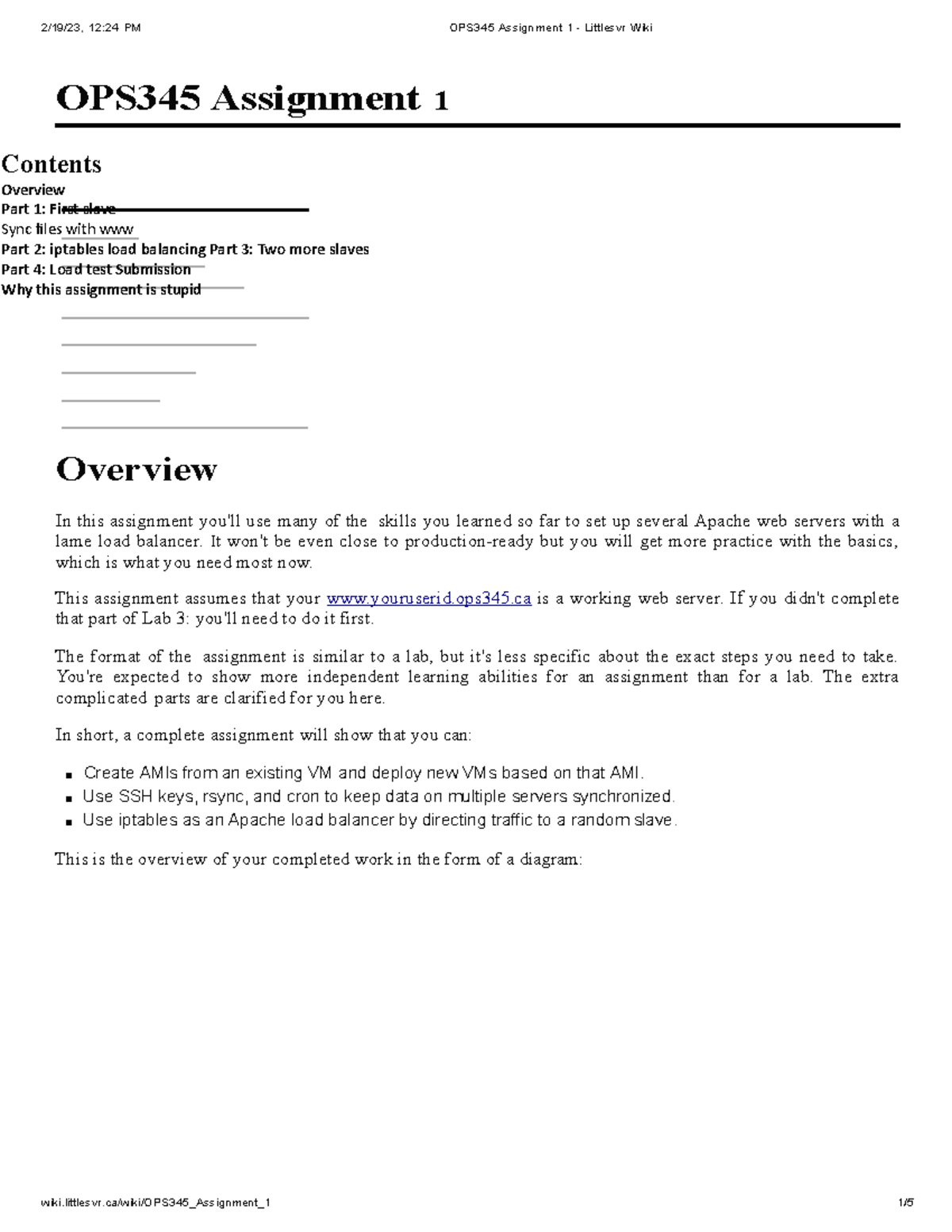 Assignment 1 - littlesvr/wiki/OPS345_Assignment_1 1/ Contents Overview Part 1: First slave Sync ...