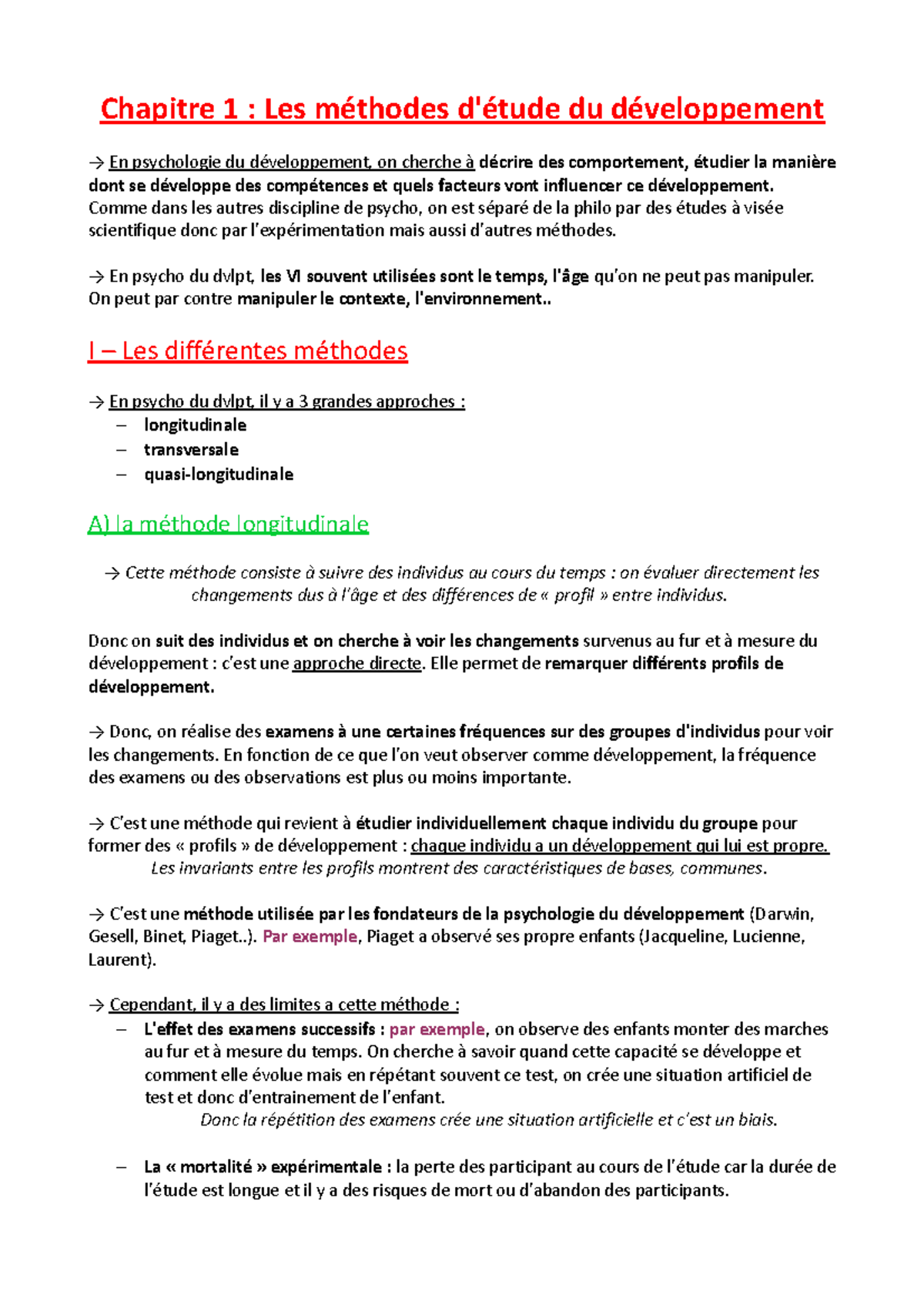 Les méthodes d'étude du développement - Chapitre 1 : Les méthodes d ...