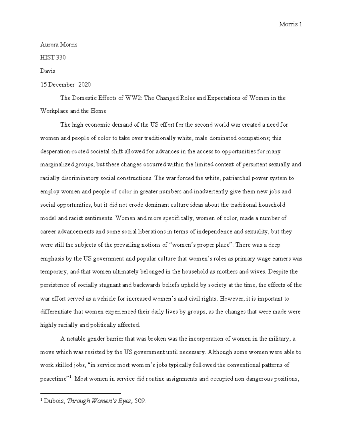 women in ww2 essay - Aurora Morris HIST 330 Davis 15 December 2020 The ...