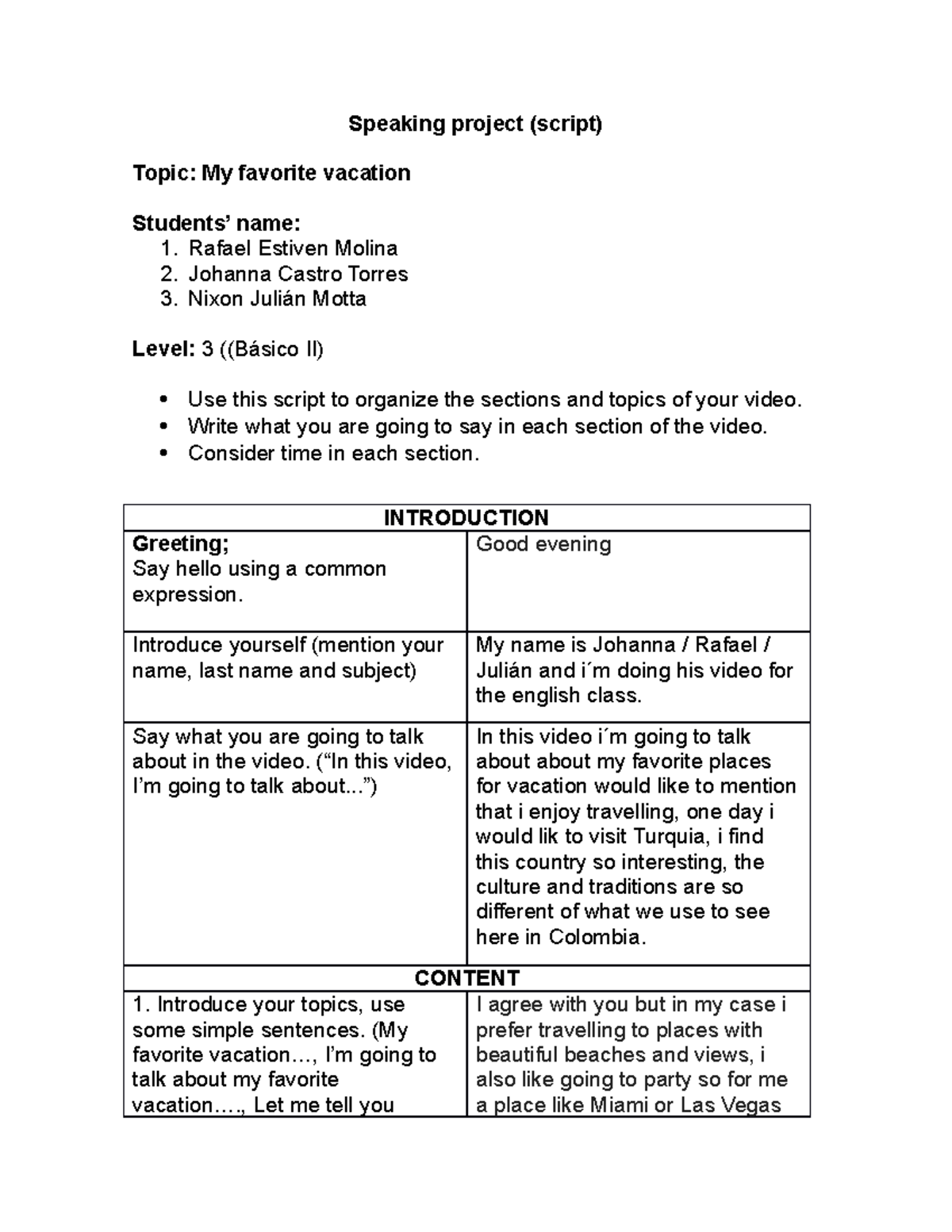 Speaking project (script) level 3 César Barragán-1 - Speaking project ...
