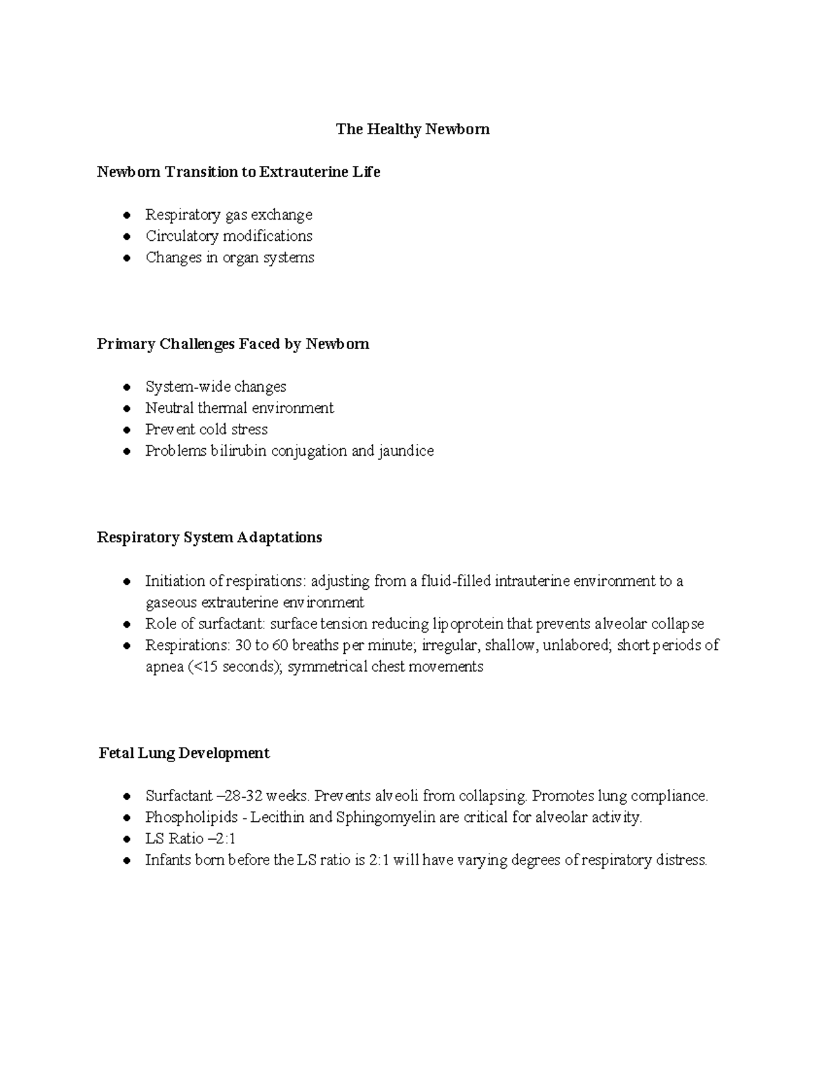 The Healthy Newborn - Notes - The Healthy Newborn Newborn Transition to ...