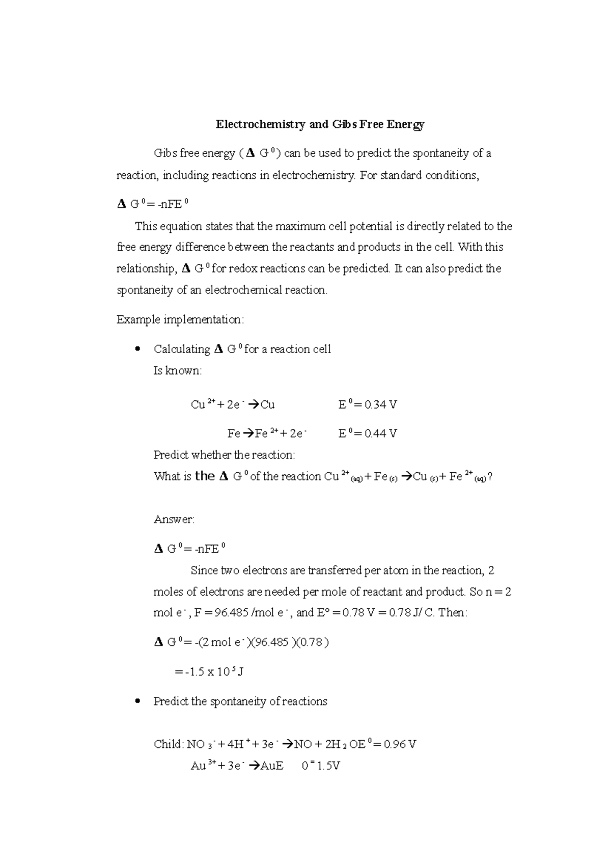 Predict the spontaneity of reactions - For standard conditions, 𝐀 G 0 ...