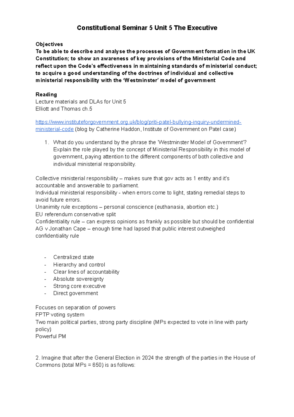 Constitutional Seminar 5 Unit 5 The Executive - Constitutional Seminar ...