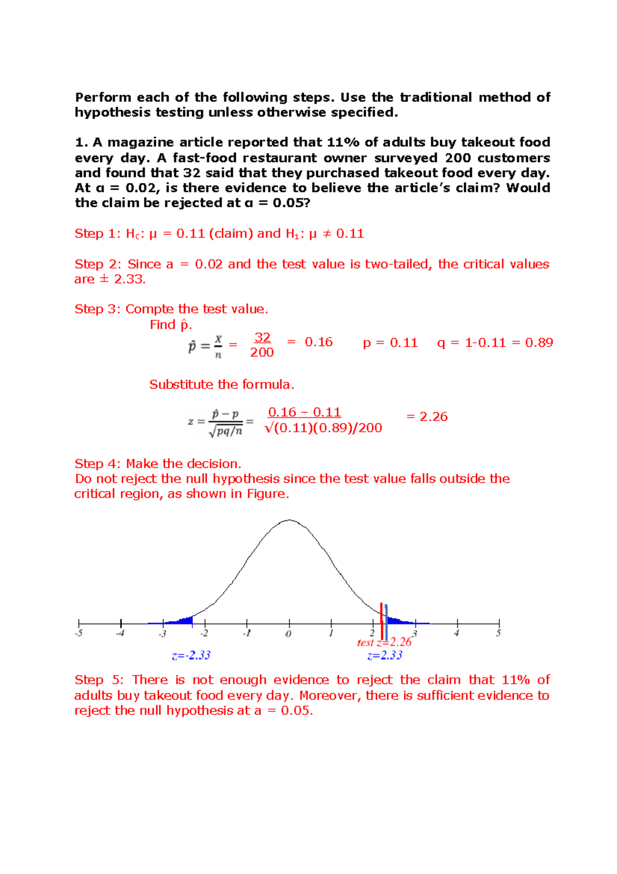 T-Test for a Proportion - Perform each of the following steps. Use the ...