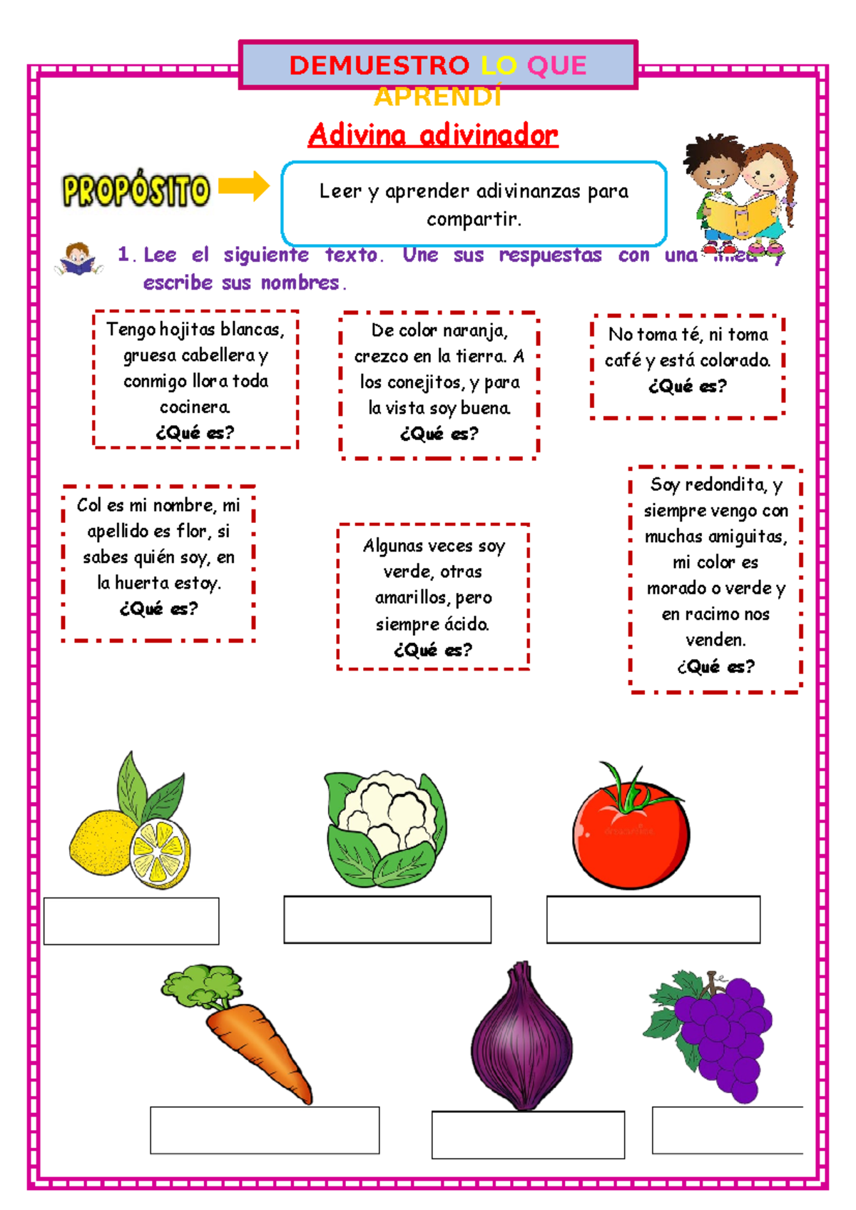 04. Ficha COM Adivina Adivinador - APRENDÍ Adivina adivinador 1. Lee el ...