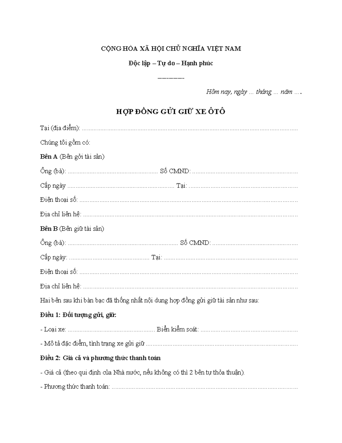 Hop-dong-gui-giu-xe-o-to 0105111058 - CỘNG HÒA XÃ HỘI CHỦ NGHĨA VIỆT ...