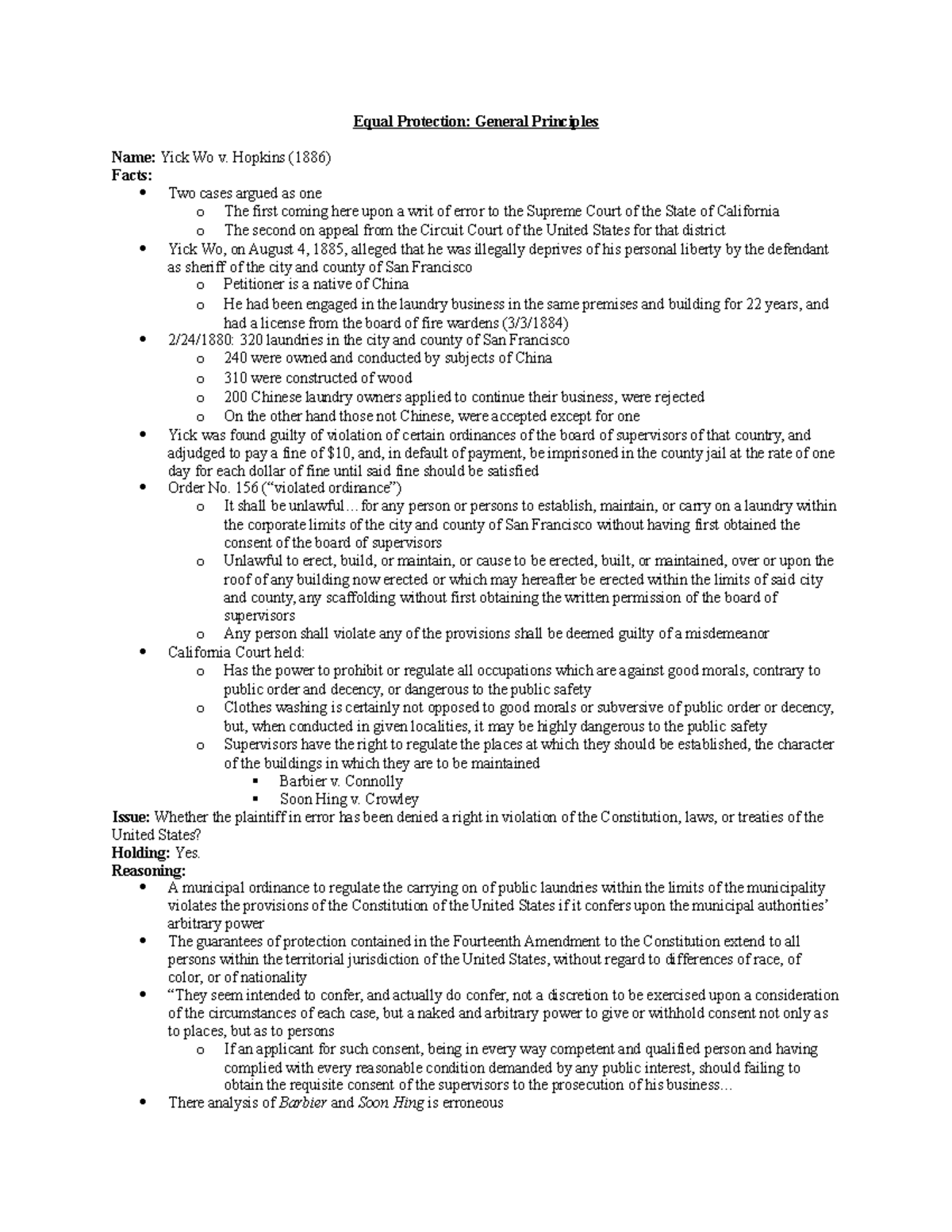 Equal Protection-General Principles - Equal Protection: General ...