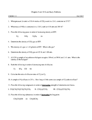 CHEM111 Exam 3 Study Problems- 2017 - CHEM 111 (Sections 03 and 04) Exam 3 Study Problems Fall ...
