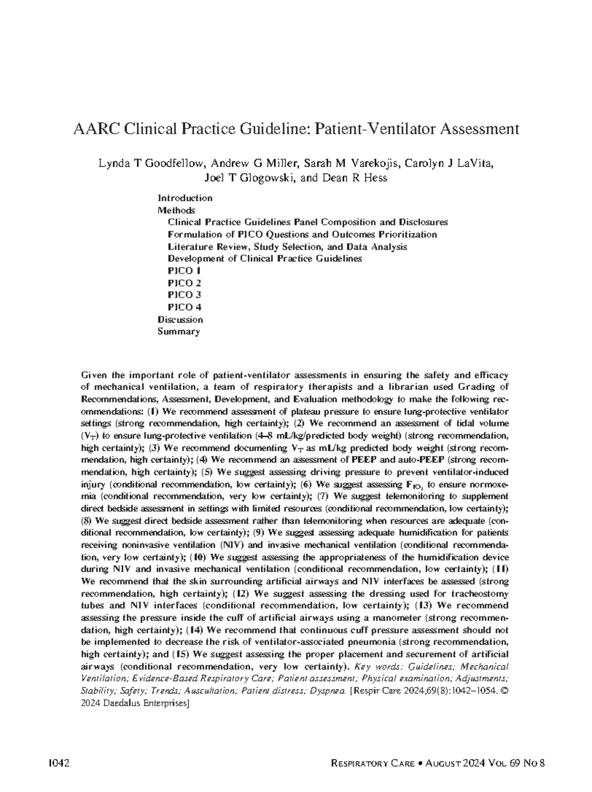 1042 - Npi - AARC Clinical Practice Guideline: Patient-Ventilator Assessment Lynda T Goodfellow ...