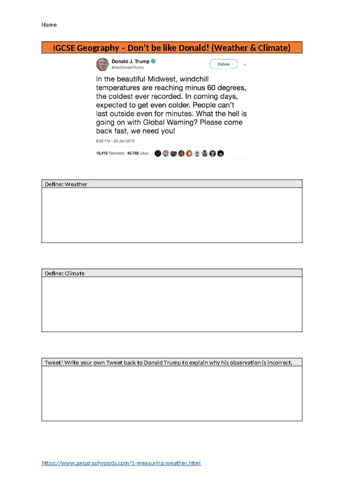 Weather and climate worksheet - Geography HL - Name IGCSE Geography ...