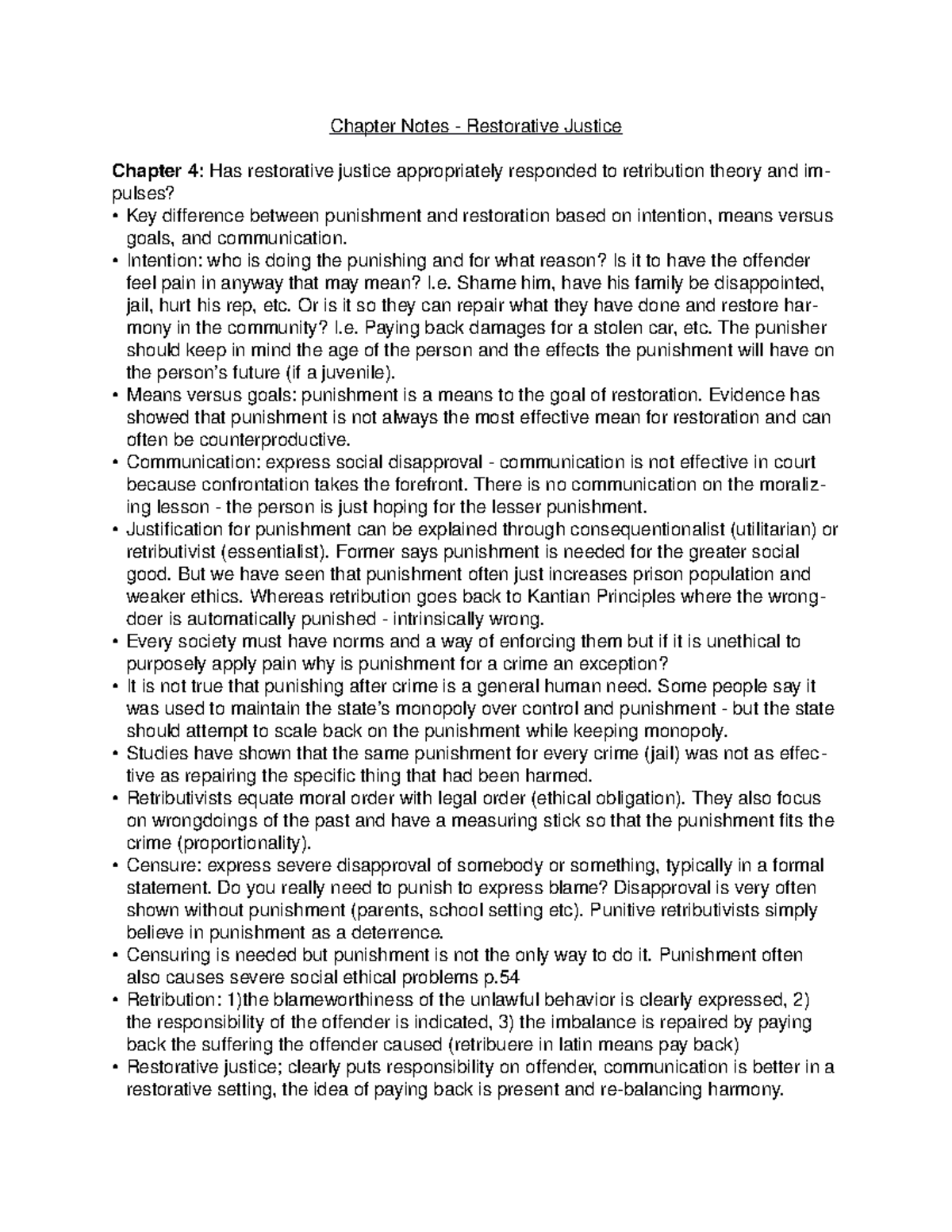 Summary - Textbook notes - Chapter Notes - Restorative Justice Chapter ...