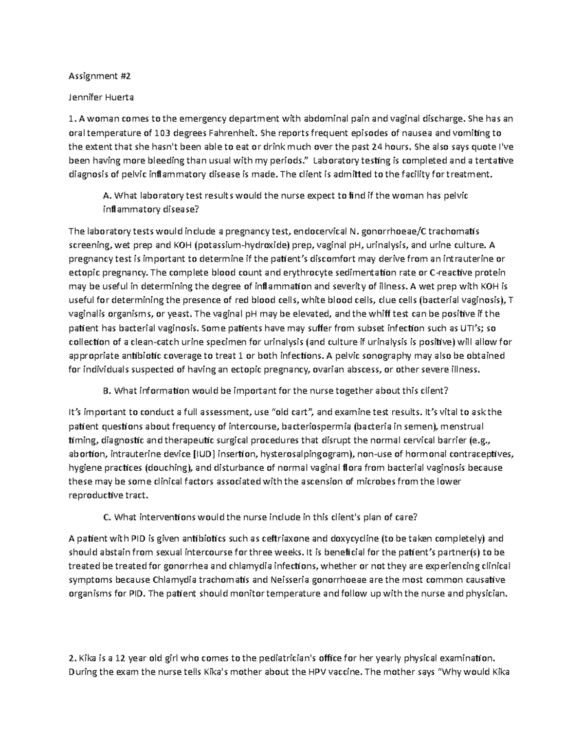 Assignment #2 - Case study Maternity - Assignment # Jennifer Huerta A ...