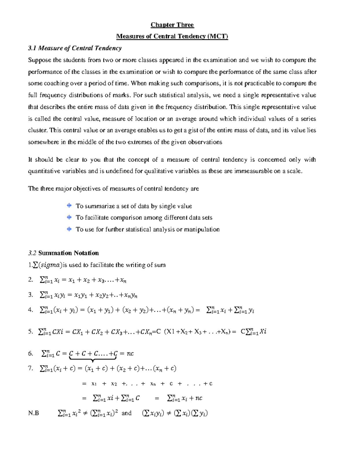 Statistics Chapter 3 - Nice - Chapter Three Measures of Central ...
