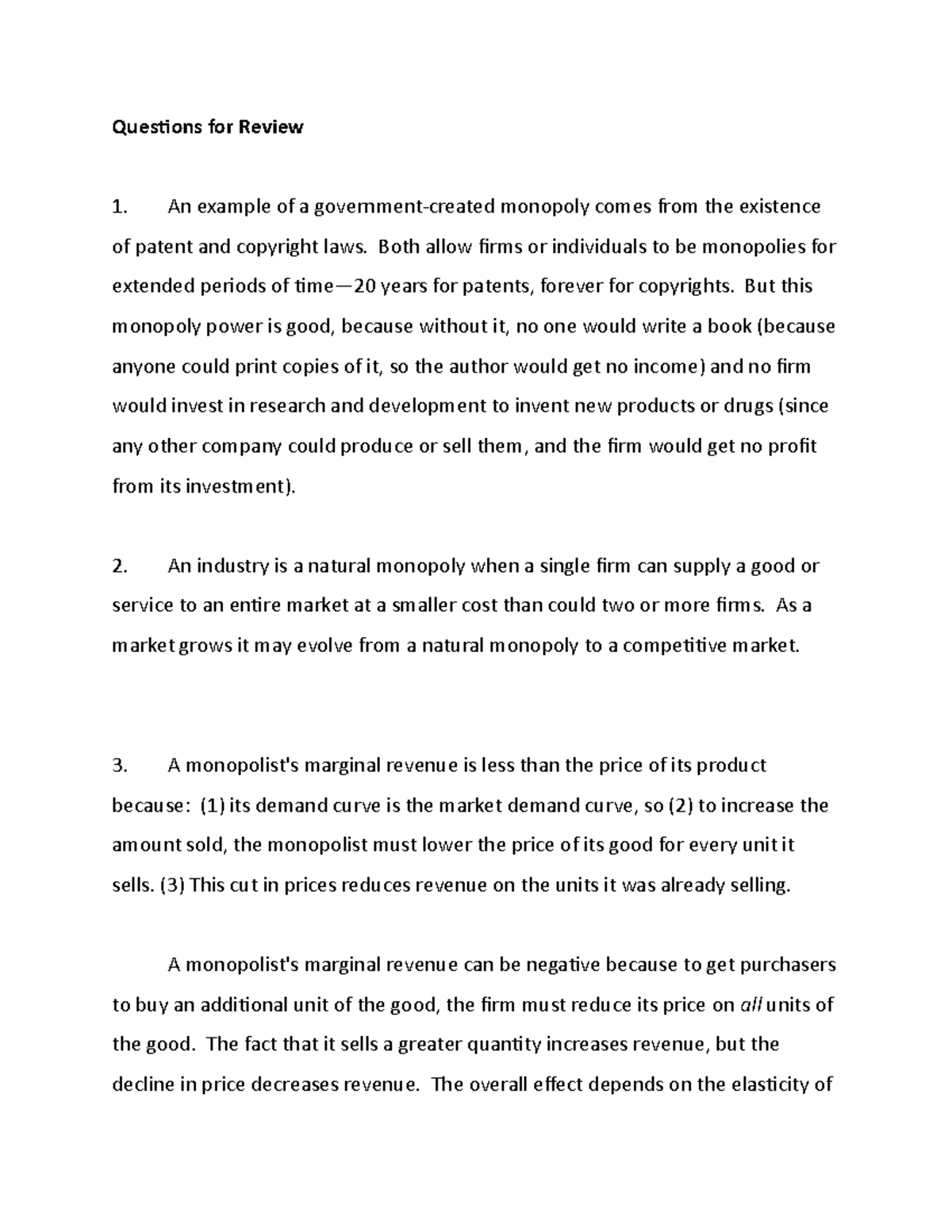 Microecon Practice - Chapter 14-17 - Part 7 - Questions for Review An ...
