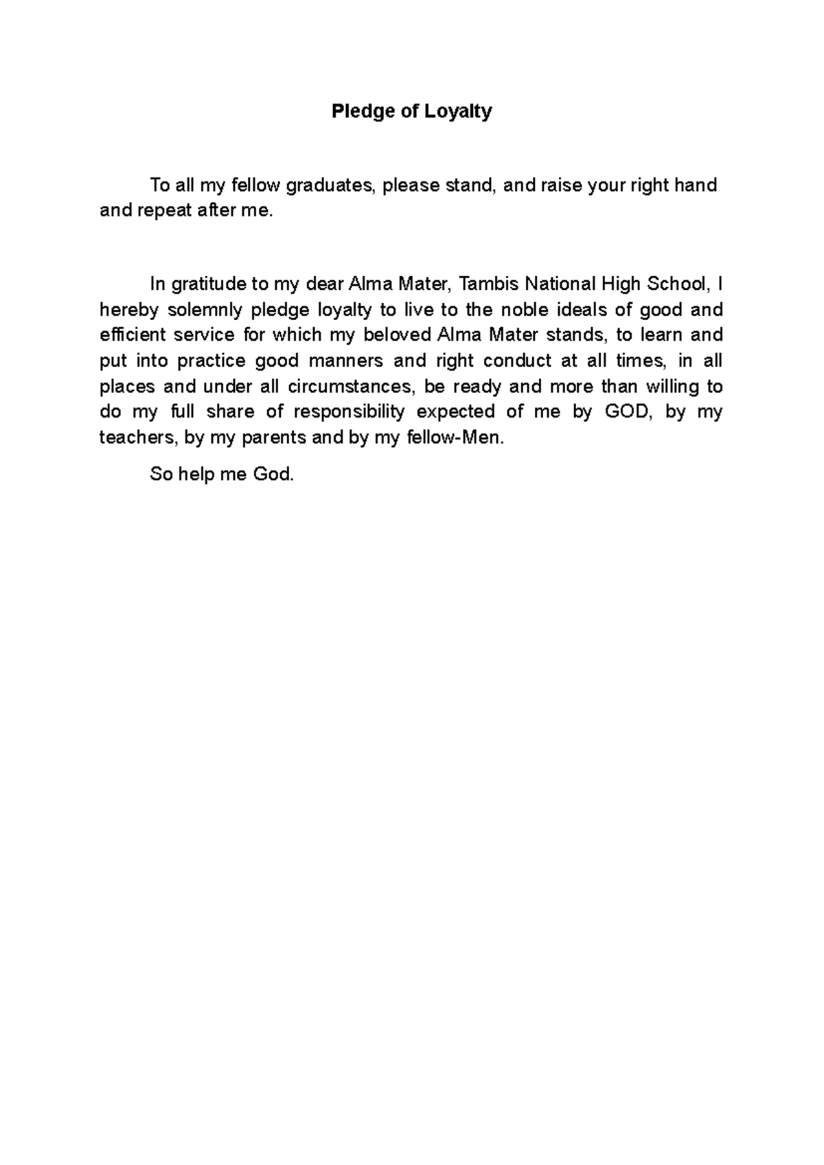 Pledge-OF- Loyalty - For reference only - Pledge of Loyalty To all my ...