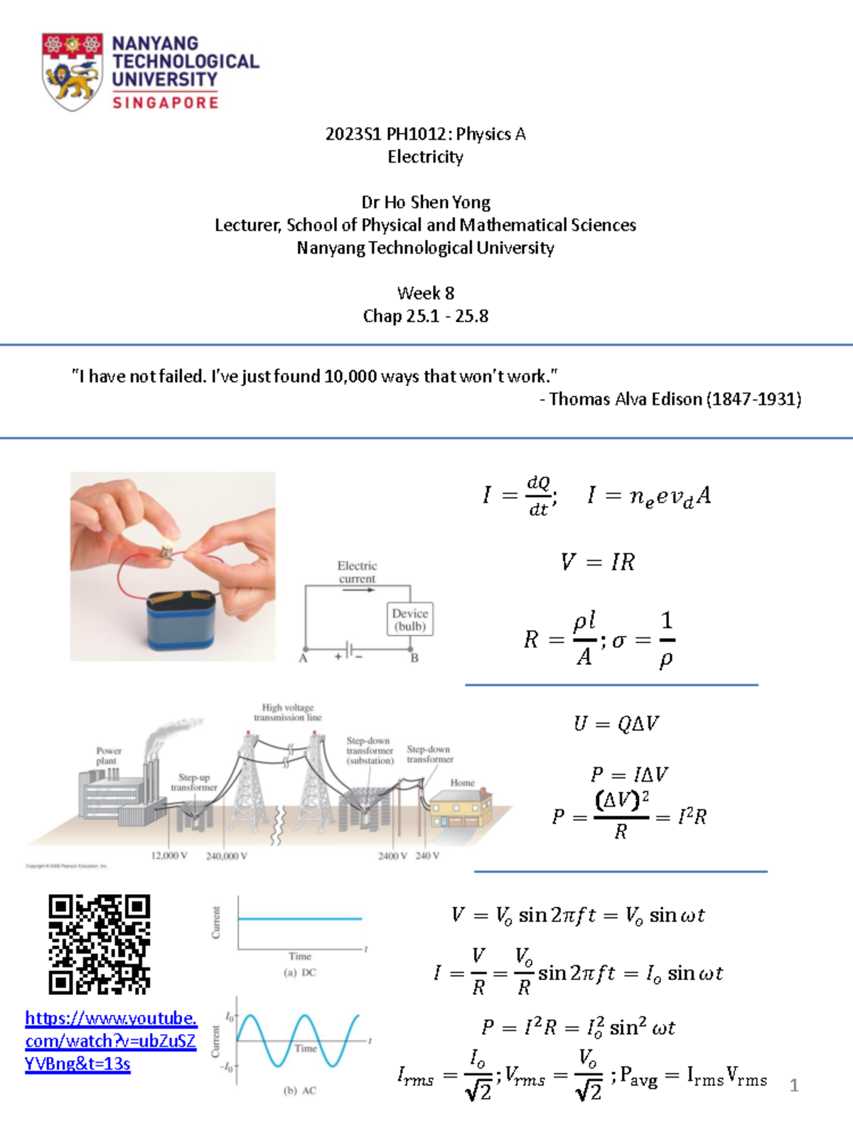 09 Electricity - Online assignment - "I have not failed. I've just ...