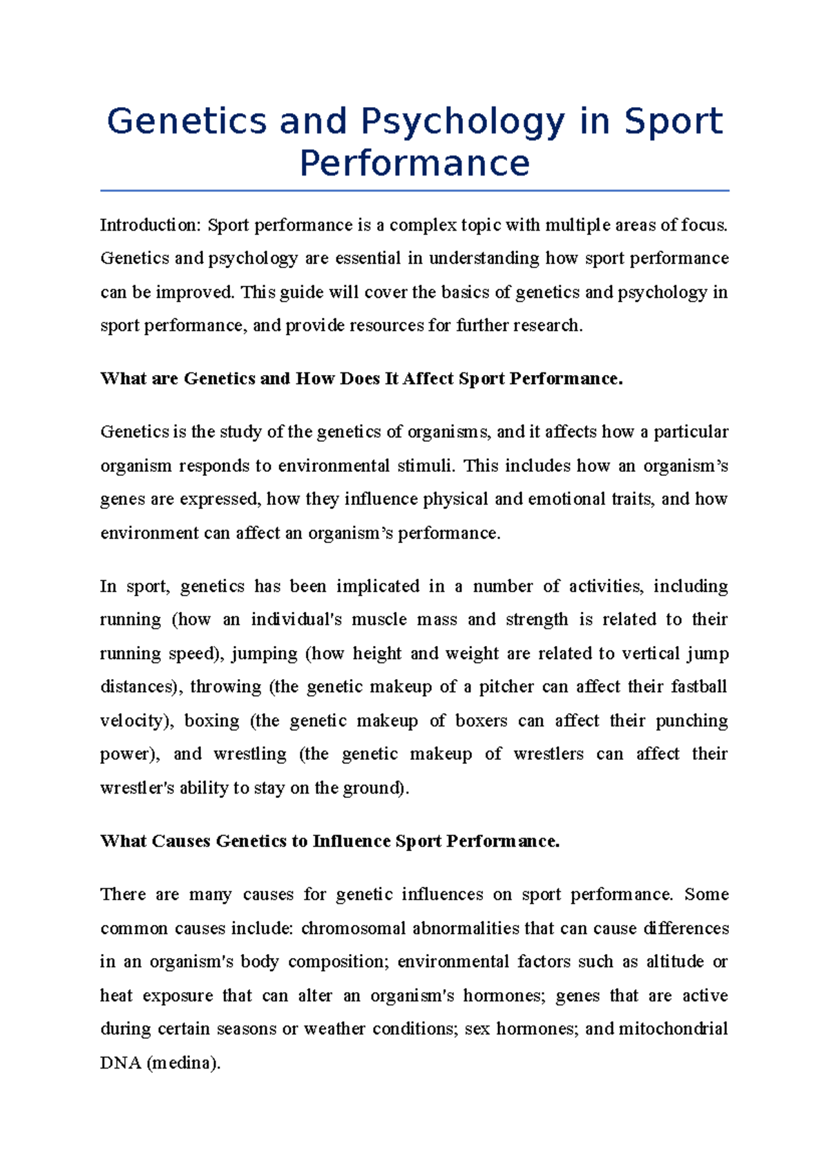 Genetics and Psychology in Sport Performance - Genetics and Psychology ...