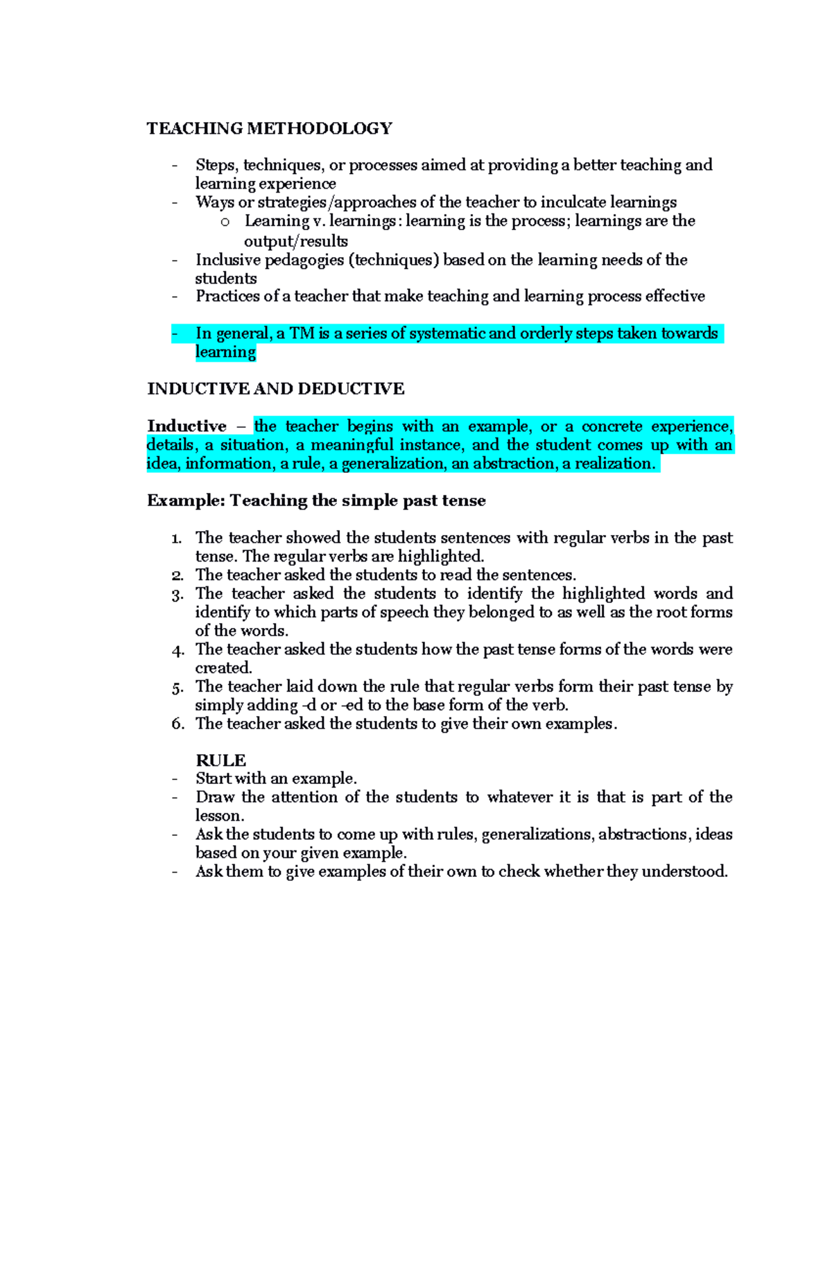 Notes-3rd-day - notes - TEACHING METHODOLOGY Steps, techniques, or ...