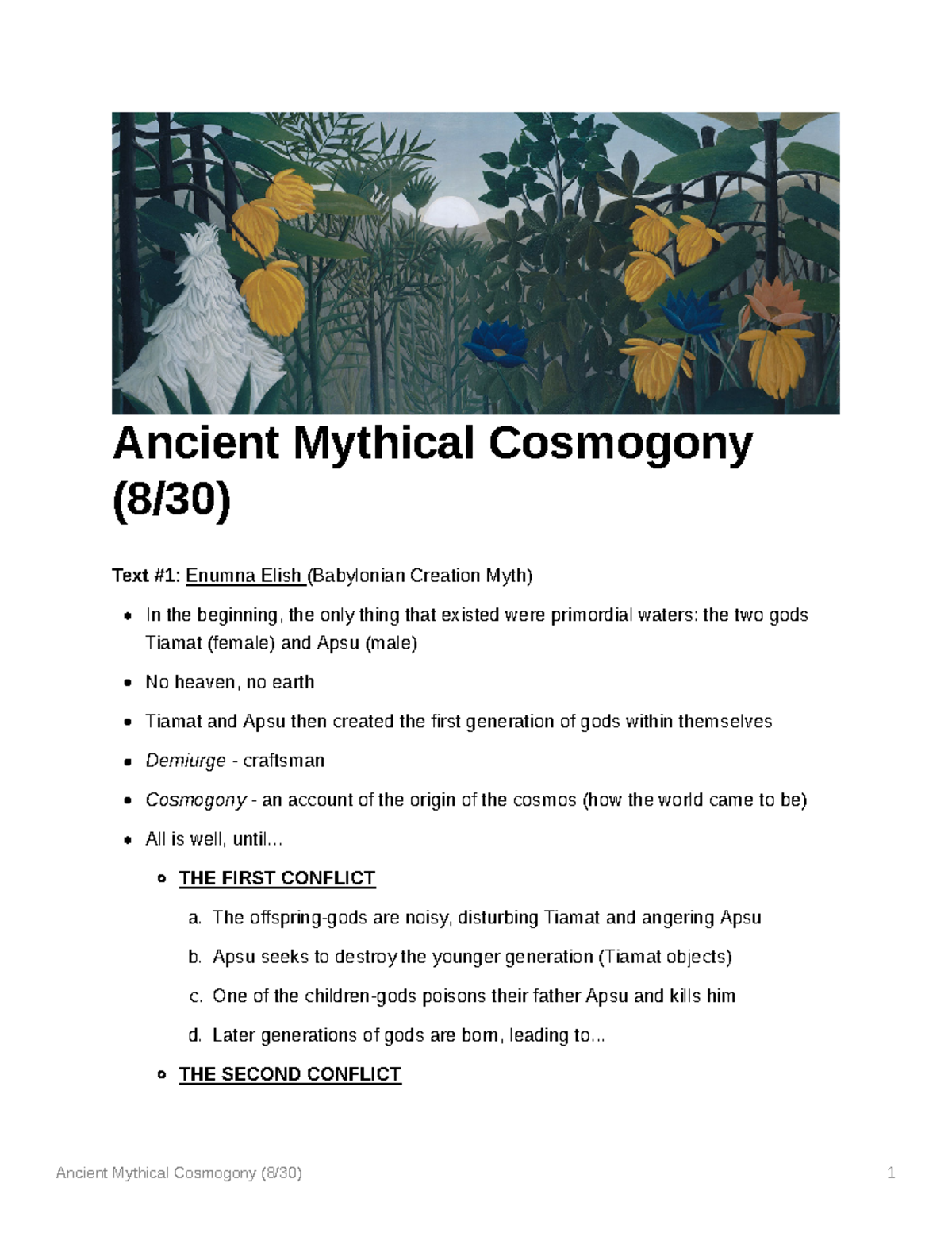 Ancient Mythical Cosmogony - .. THE FIRST CONFLICT a. The offspring ...