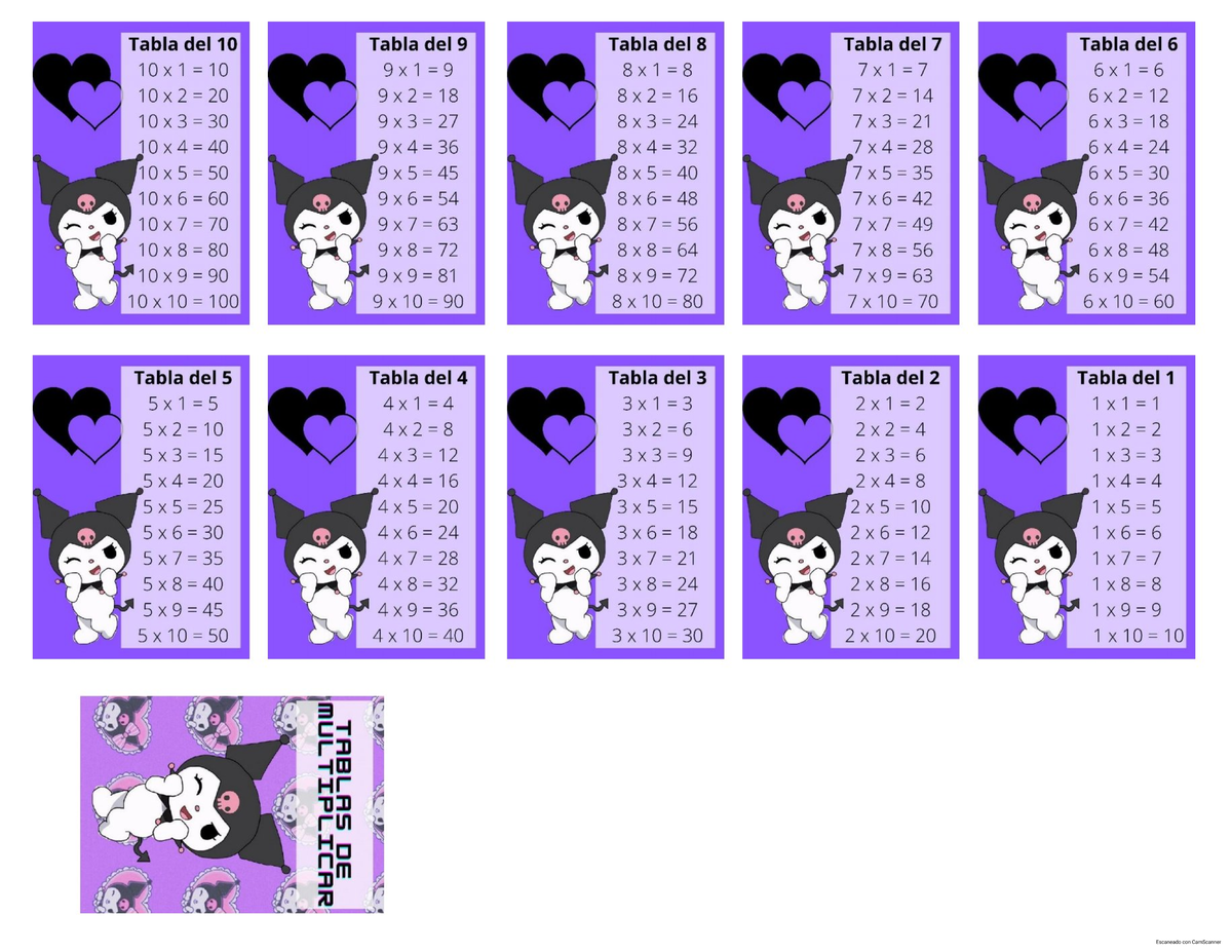 Tablas kuromi Kitty - fgggggggggg - Tabla del 10 Tabla del 9 Tabla del ...