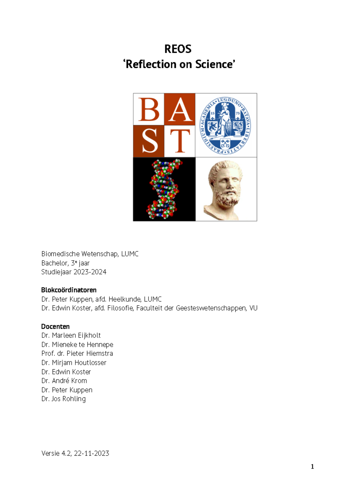 REOS blokboek 2023 - Copy - REOS ‘Reflection on Science’ Biomedische ...