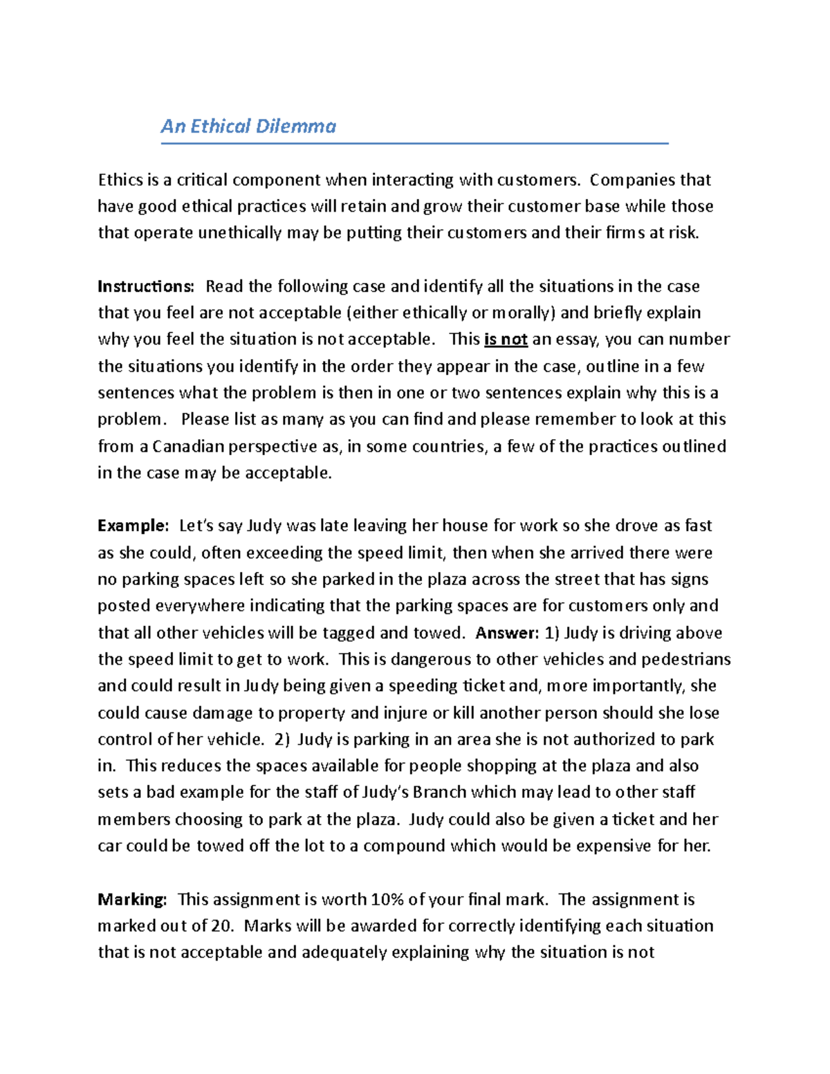 An Ethical Dilemma Assignment for Students - An Ethical Dilemma Ethics ...