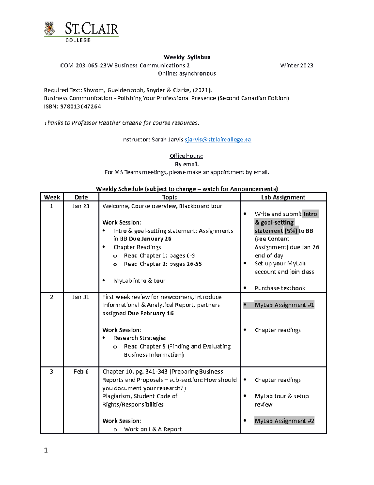 COM 203-23W-065 Weekly Syllabus v2 6 - Weekly Syllabus COM 203-065-23W ...
