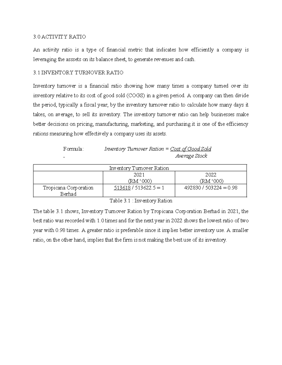 Activity Ratio Inventory Turnover Ratio & Inventory Holding Period - 3 ...