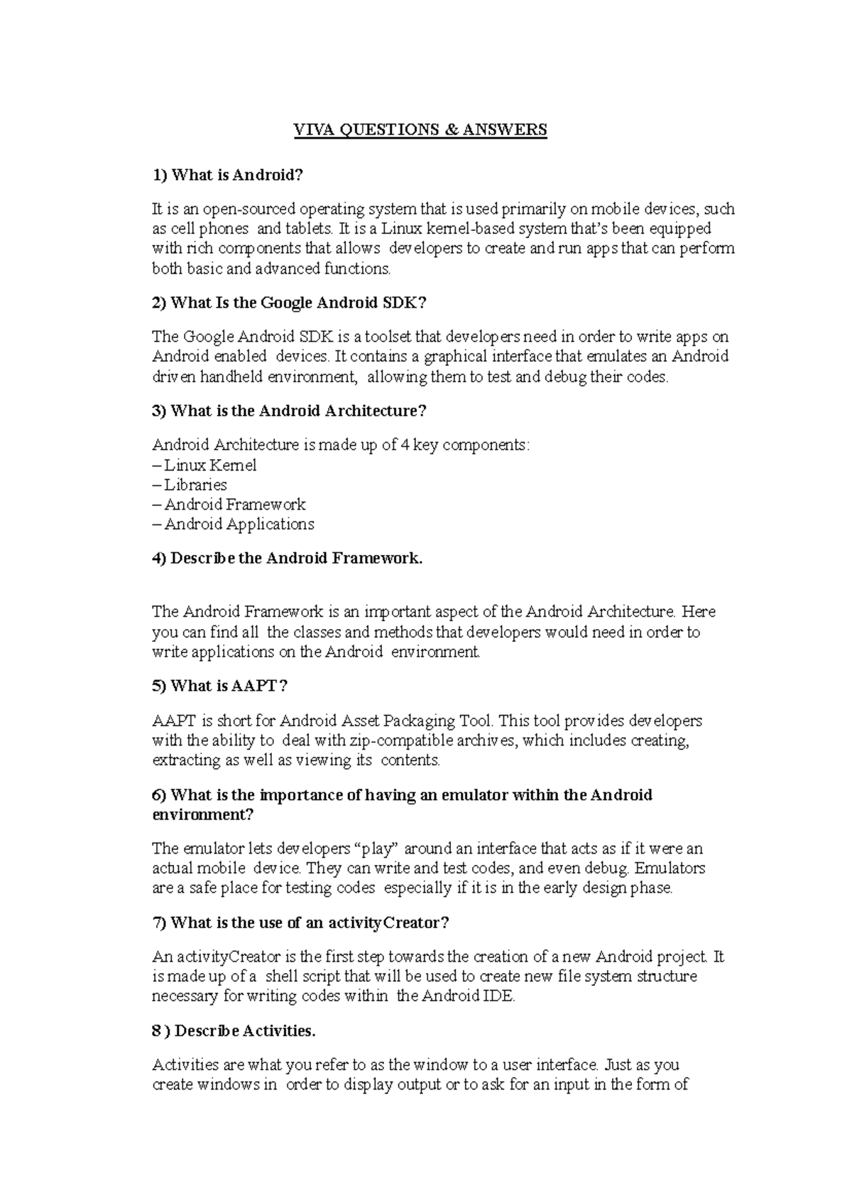 MAD LAB Viva Questions - VIVA QUESTIONS & ANSWERS What is Android? It ...