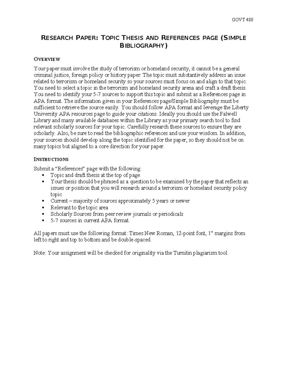 Research Paper Topic Thesis and References Page Assignment Instructions ...