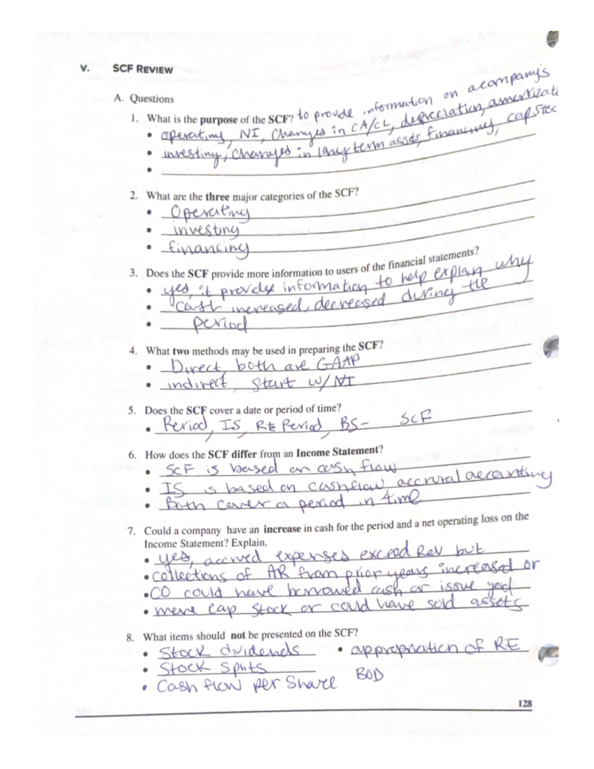 V. SCF Review - notes on variable statement of cash flows - Studocu