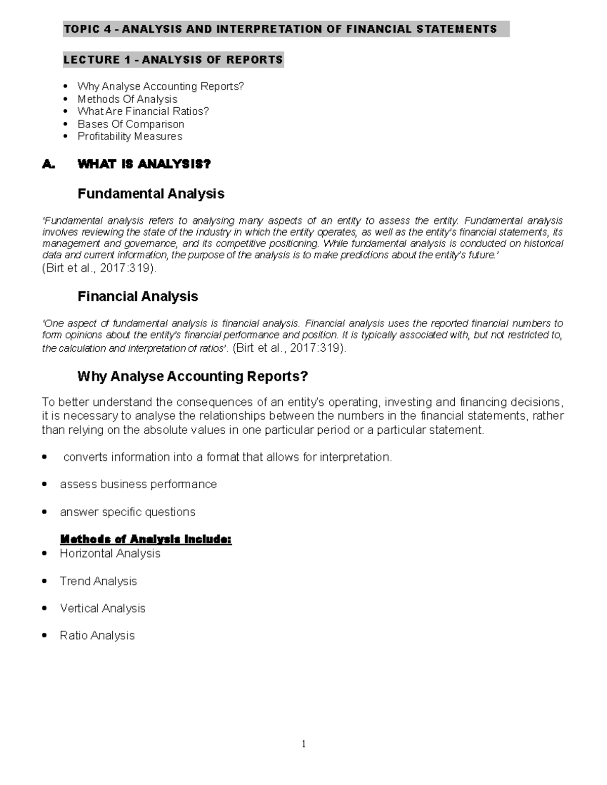 Topic 4 Lecture 1 - good - TOPIC 4 - ANALYSIS AND INTERPRETATION OF ...