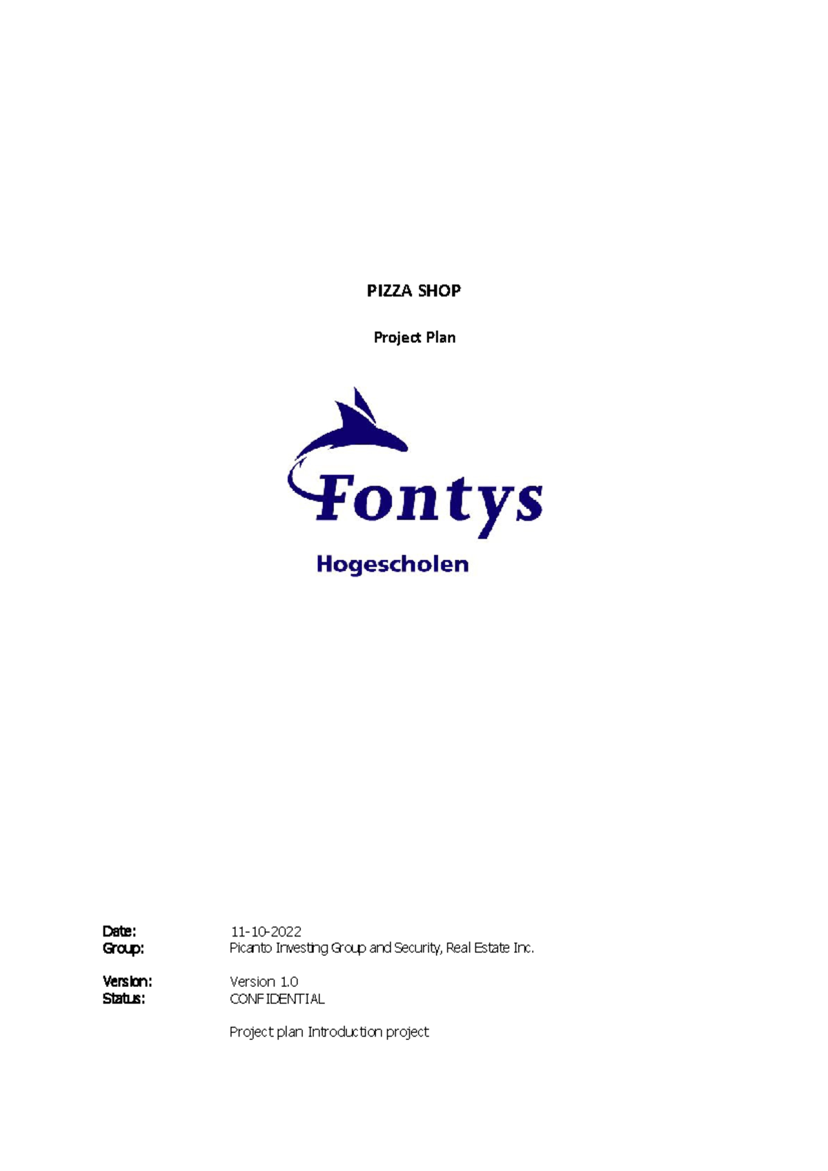 Pizza Shop-Project Plan - PIZZA SHOP Project Plan Date: 11-10- Group ...