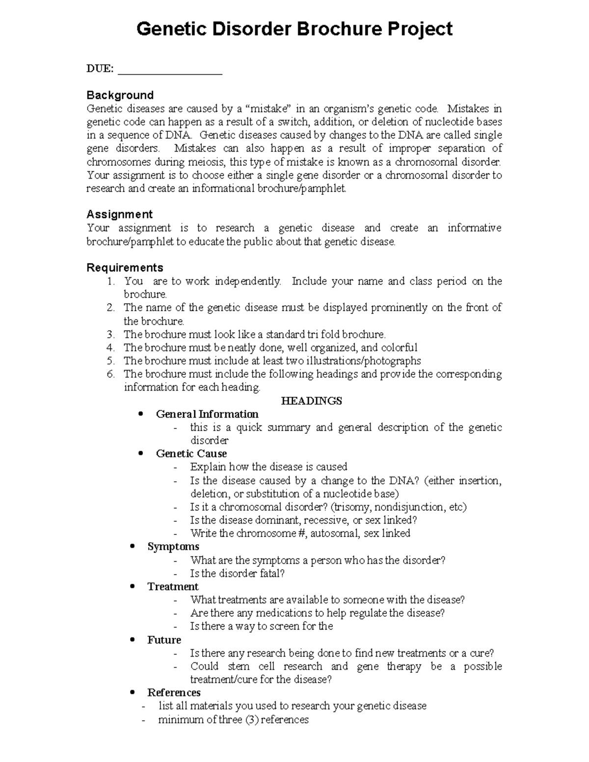 Genetic disorder brochure directions - Genetic Disorder Brochure ...