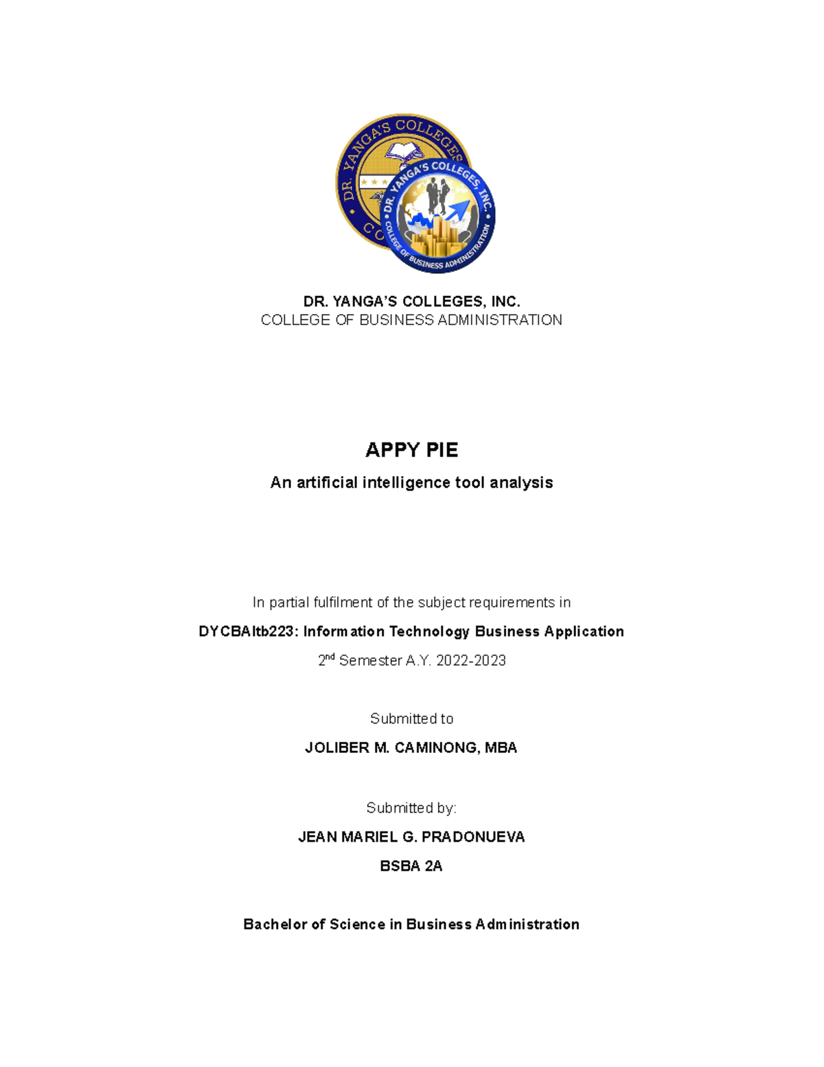 Final Course Output Artificial Intelligence Application - DR. YANGA’S ...